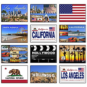 Set of 12 California Fridge Magnet - Los Angeles-Hollywood-Santa Monica-Travel Souvenir-2.75 x 1.75 inch-Pack of 12