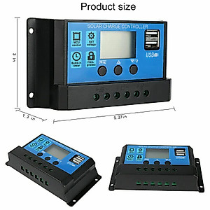 100A Solar Charge Controller 12V 24V PWM Auto Focus Tracking Solar Panel Charge Controller Regulator with Dual USB Port LCD Display Multiple Load Control Modes -Blue