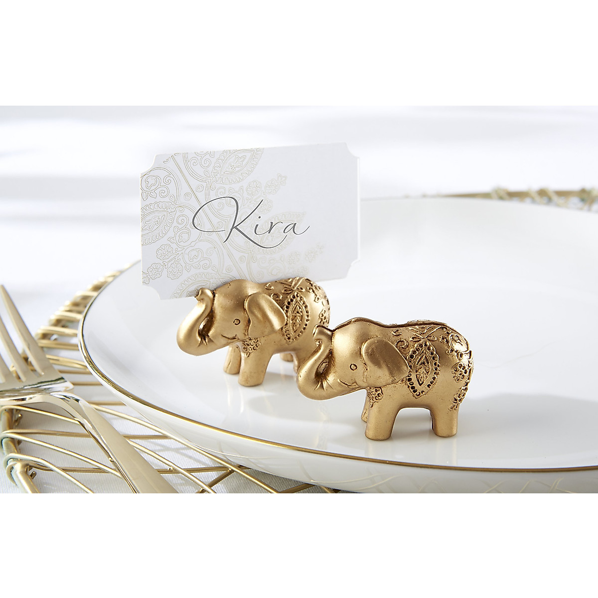 Kate Aspen Lucky Golden Elephant Place Card Holders, Photo Holders, Party Favors, Indian Wedding Decorations, Placecards, Place Setting, (Set of 6)