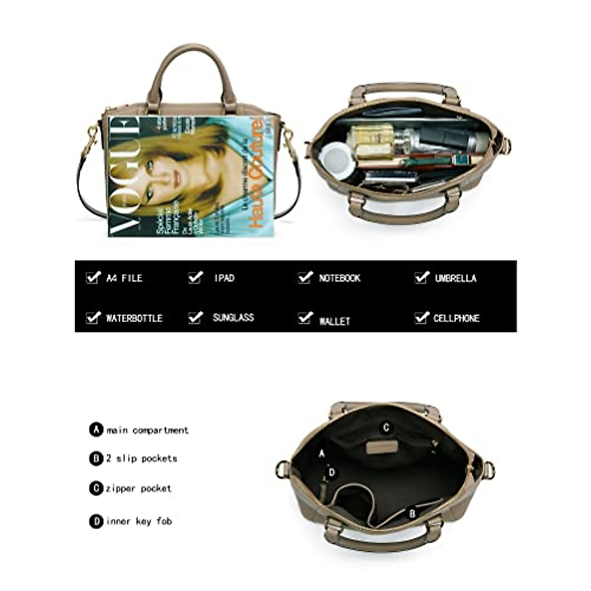 Satchel Handbags For Women Genuine Leather Shoulder Tote Handbags With Adjustable Strap (Grey)