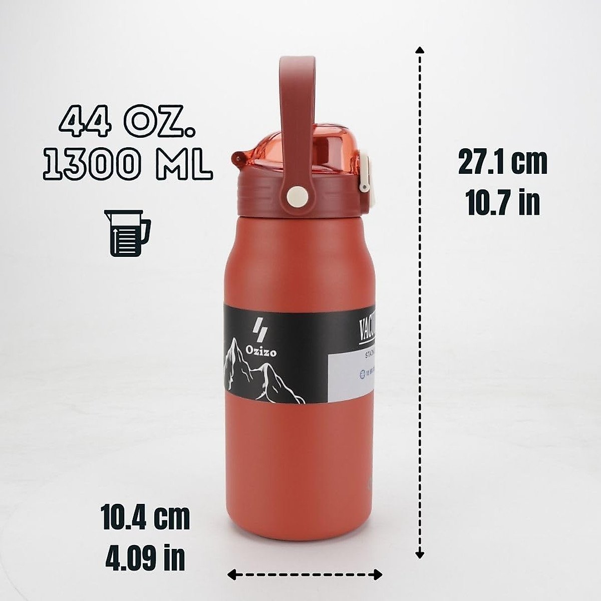 Insulated Water Bottle, 44 oz Thermos with Handle, Stainless Steel Water Bottle with Straw, Ozizo Thermos with Leakproof Lid