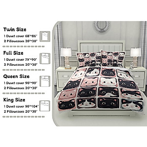 Lokaluo Cat Duvet Cover Twin Size 3D Printed Fat Cats Twin Duvet Cover Set White Pink Kitten Pattern Animal Theme Cat Lovers Bedding Set Room Decor 3 Pcs Comforter Cover with 2 Pillowcases