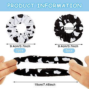 Xinnun 10 Pieces Cow Print Cloth Scrunchies Hair Ropes, White and Black, for Women Girls Hair Accessories Party Decoration Supplies