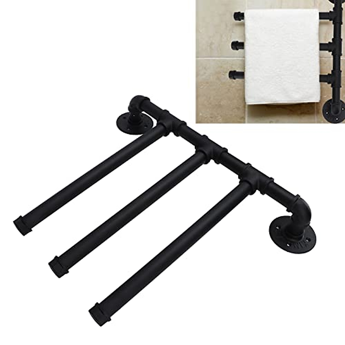Camidy Industrial Style Iron Pipe Swing Out Towel Rack, Wall Mounted 3 Arm Rotation Towel Bar Rack Vintage Iron Pipe Towel Holder Storage Organizer
