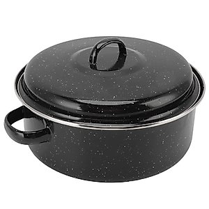 Roasting Pan, Non Stick Enamel Iron Stainless Steel Black Speckled BBQ Pot Roast Pan With Lid, Roasted Sweet Potatoes Chestnuts (Iron Cover 26cm)