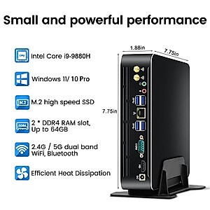 BOESIIPC Mini Desktop PC, Mini Computer i9-9880H Windows 11 Pro, 64G DDR4 RAM/1T M.2 SSD, 4K, USB3.0, HDMI, COM, WiFi, BT4.0