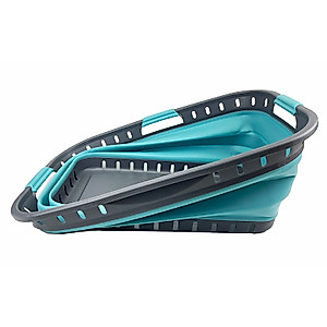 SAMMART 44L (11.6 gallon) Collapsible Plastic Laundry Basket-Foldable Pop Up Storage Container-Portable Washing Tub-Space Saving Hamper, Water Capacity: 35L (9.2 gallon) (Grey/Crystal Blue)