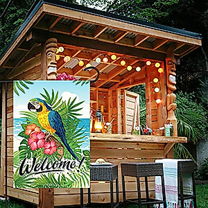 Parrot Garden Flag Parrot Yard Sign Beach Party Decorations Garden Decor Lawn Outdoor Decorations Yard Flags Welcome Tropical Rest Outdoor Ornament Double Side Welcome Summer House Flag Summer Garden Banner