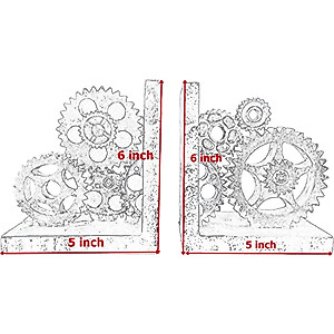 Bellaa 20881 Decorative Bookends Gear Book Shelves Stoppers Holder Nonskid Shelf Heavy Ends Supports Vintage Industrial Modern Art Home Decor Statues Sculptures 6 inch