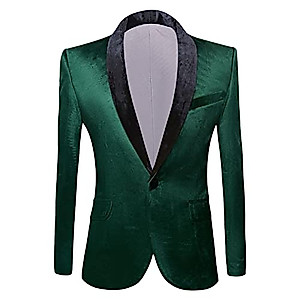 Men Premium Velvet Suit Jacket Luxury Solid Lapel Dinner Prom Sport Coat One Button Slim Fit Wedding Prom Tuxedo (Green,X-Small)