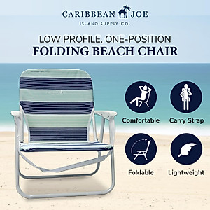 Caribbean Joe Folding Beach Chair, 1 Position Lightweight and Portable Foldable Outdoor Camping Chair with Carry Strap, Horizon Stripe