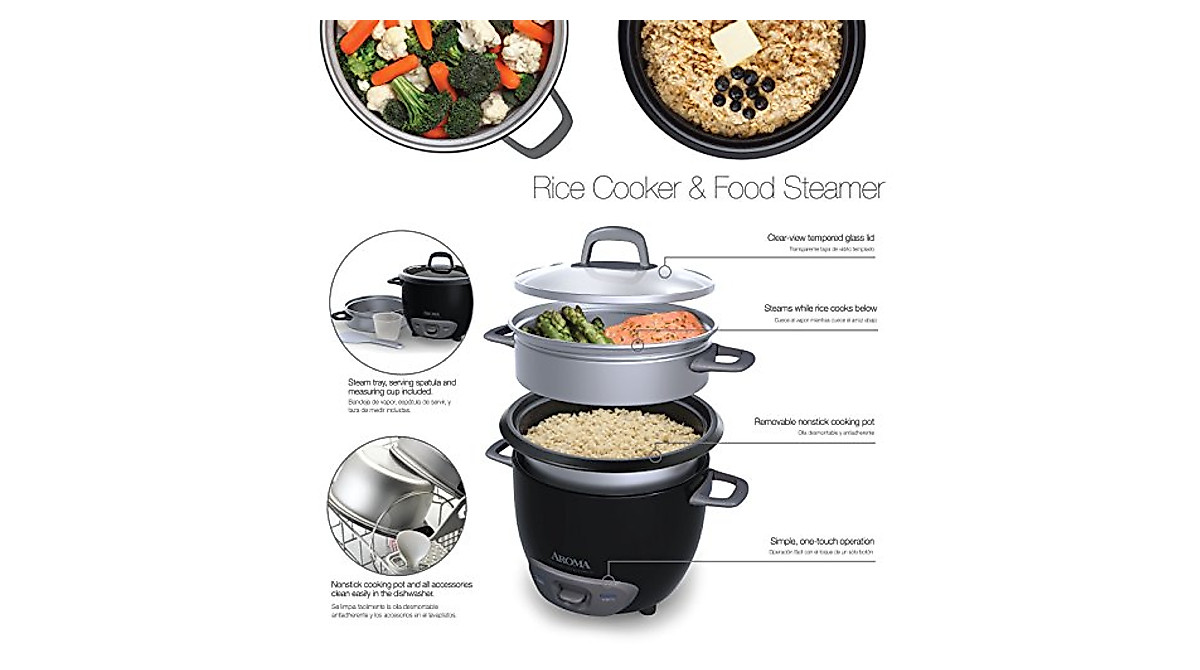 Aroma Housewares 6-Cup Rice Cooker & Steamer - Easy One-Touch Cooking
