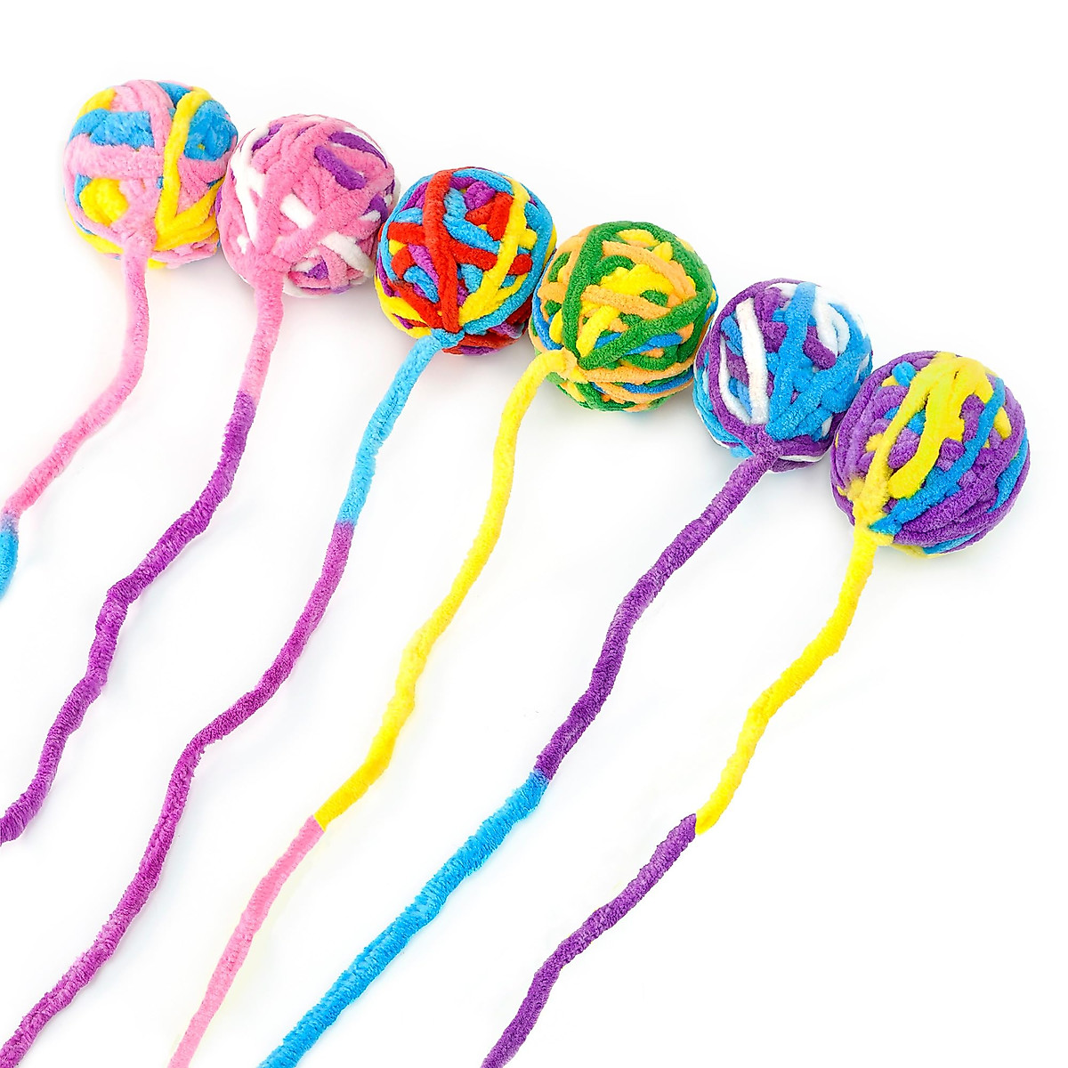 CHIWAVA 6 Pack 20" Woolen Yarn Cat Toys Ball with Bell 2" Large Indoor Cat Toy Balls Kitten Interactive Toys