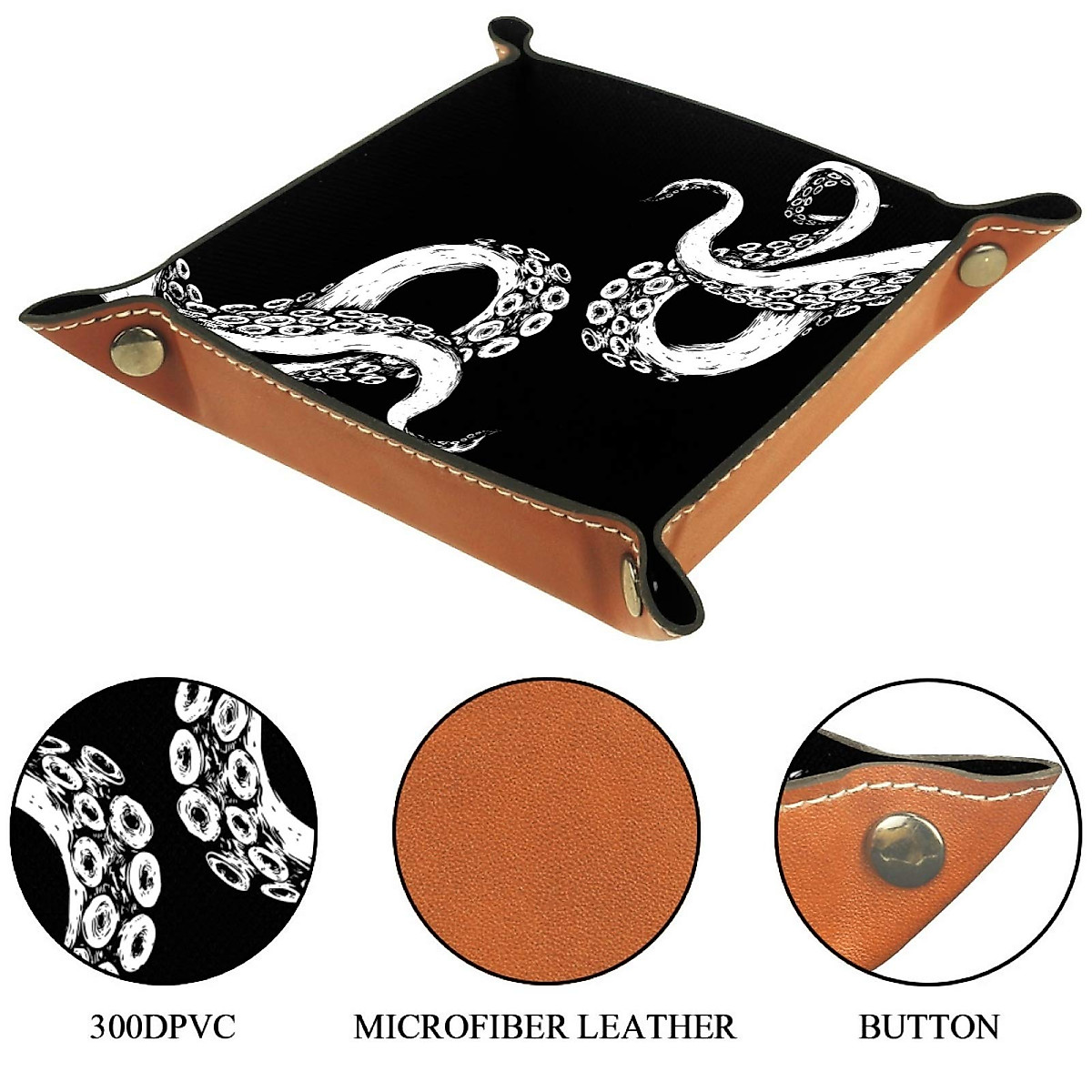 feichanghao Black and White Octopus Tentacles Folding Dice Tray, PU Leather Dice Holder Rolling Trays for RPG Dice Gaming DandD and Other Table Games