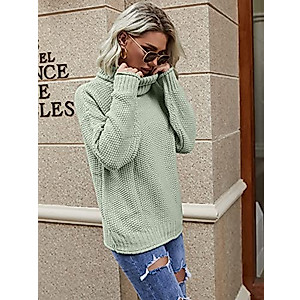 Lynwitkui Women Turtleneck Sweaters Batwing Sleeve Casual Loose Chunky Pullover Sweater Knit Tops Light Green