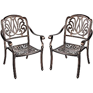 Grepatio 3 Piece All Weather Cast Aluminum Dining Set - 2 Elizabeth Chairs and 35.4" Bistro Table with Umbrella Hole -Outdoor Furniture Dining Set for Patio