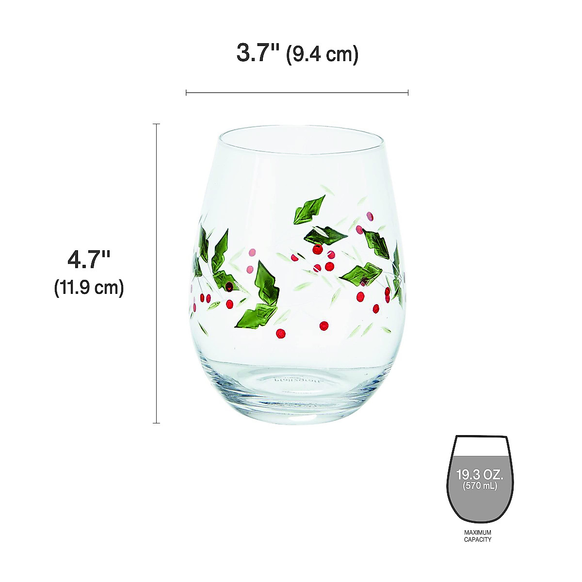 Pfaltzgraff Winterberry Goblets, 20oz Stemless Wine, Multicolor