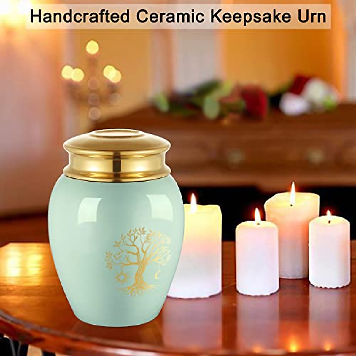 DGDCDV Human Ashes Keepsakes Urn 24 Cubic Inches, Small Ceramic Urns for Human Ashes, Tree of Life Cremation Urn, Urns for Sharing Adult Ashes, Pet Cat and Dog Urn, Adult Funeral Urn