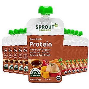 Sprout Organic Baby Food, Stage 2 Pouches, Butternut Squash, Carrot, and Apple with Beef Bone Broth, 3.5 Oz Purees (Pack of 12)