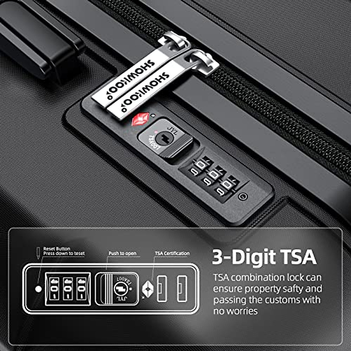 SHOWKOO Luggage Sets Expandable PC+ABS Durable Suitcase Double Wheels TSA Lock 3pcs Black