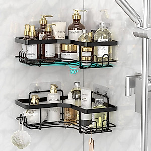 SOLY Corner Shower Caddy,3 Pack Adhesive Shower Corner Organizer Shelves, Rustproof Stainless Steel No Drilling Rack with Hooks&Soap Holder for Bathroom, Countertop and Kitchen