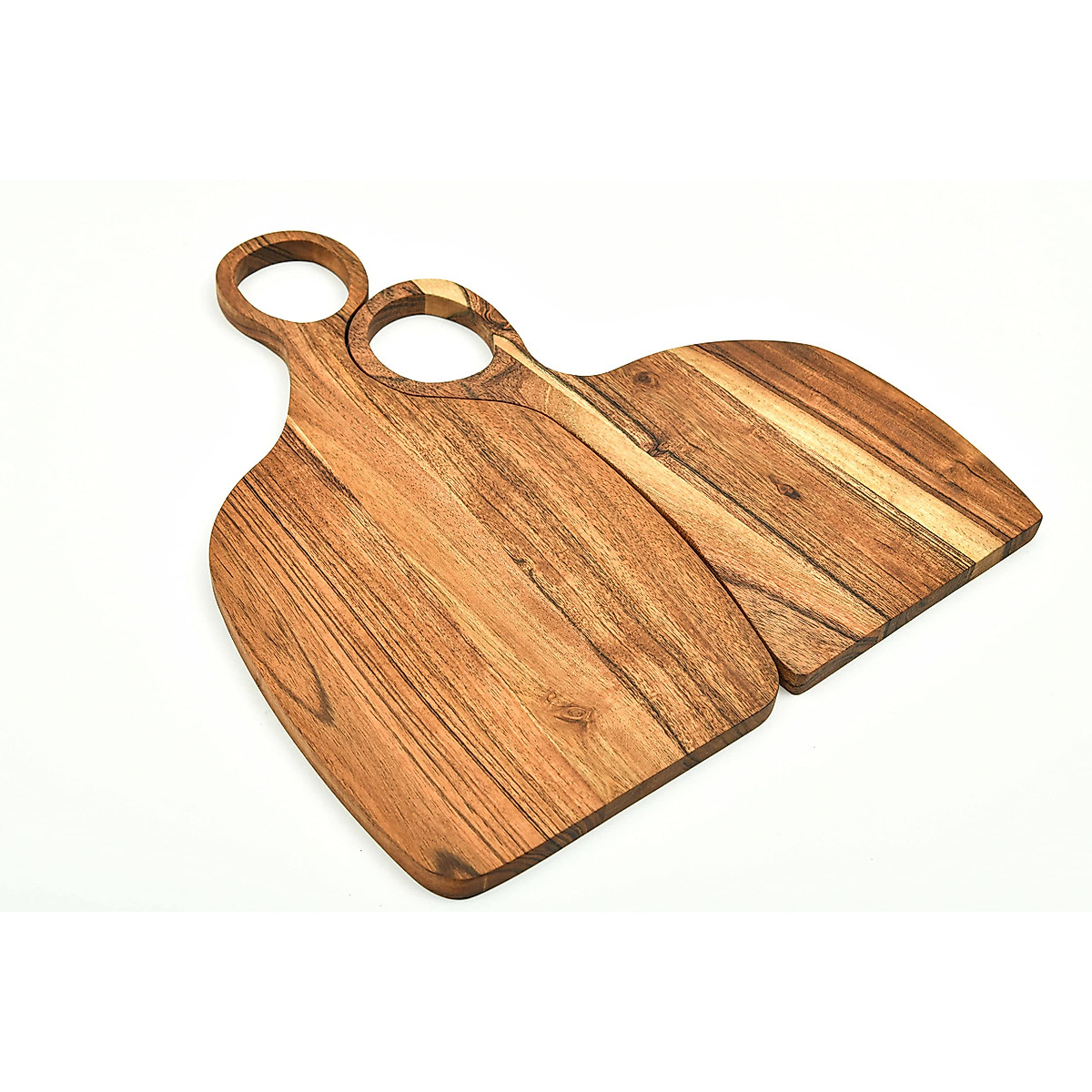 Woodlery Organic Acacia Wood Couple Valentine kitchen Cutting Chopping Board with Handles for Butcher Block Cheese Vegetables Fruit Salad (Set of 2 Couple Board 16L x 9W, 13L x 7W Inches)