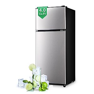 OOTDAY 4.0 Cu.Ft Mini Fridge, Apartment Refrigerator, Samll Refrigerator with Freezer, Dorm Refrigerator for Apartment, Office, Kitchen, Dorm, Compact Refrigerator with 7 Temperature Modes, Silver