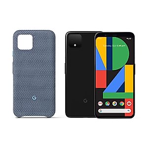 Google GA01187-US Pixel 4 - Just Black - 64GB - Unlocked with Pixel 4 Case, Blue-ish
