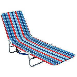 Rio Beach Portable Folding Backpack Beach Lounge Chair with Backpack Straps and Storage Pouch , Blue and Red, 8.5 lbs