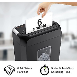 Bonsaii Paper Shredder for Home Use, 6 Sheet Crosscut Paper Credit Cards, Staples, and Clips Shredder for Home Office Use, Portable Handle Design, 3.4 Gal Wastebasket (C237-B Upgrade Version)