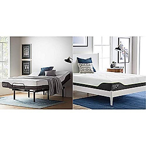 LUCID L150 Bed Base – Upholstered Frame, Queen, Charcoal Adjustable & 10 Inch Queen Latex Hybrid Mattress - Cooling Gel Memory Foam - Responsive Latex Layer - Adaptable - Durable Steel Coils