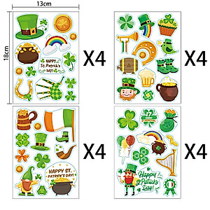 St.Patrick's Day Stickers Cute Shamrock Stickers Beer Party Decoration Sticker Irish Day Cake Baking Decoration Gold Coins Labels Stickers