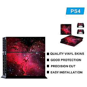FOTTCZ Whole Body Vinyl Skin Sticker Decal Cover for PS4 Console and 2PCS Controllers Skins Wine red Nebula