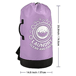 Purple Laundry Backpack Large Heavy Duty Laundry Bag with Shoulder Straps Waterproof Laundry Hamper Drawstring Closure Dirty Clothes Organizer for College Students Traveling Camp
