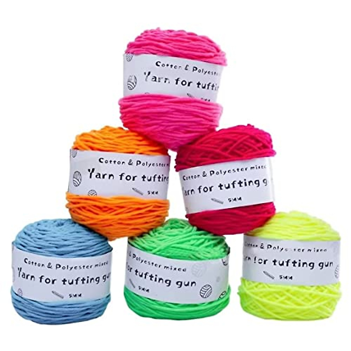 8ply Strands tufting Yarn for tufting Gun Rugs,100m Crocheting Fancy Chunky Cotton ployester Mixed Knitting Yarn,100g Multiple Color Knitting Thread Poke Embroidery Yarn,6 Rolls Set,Customized Color