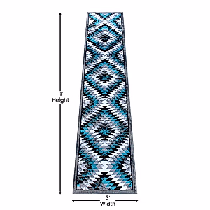 Flash Furniture Teagan Collection Southwestern Style Area Rug - Olefin Turquoise Accent Rug - 2' x 11' - Jute Backing - Entryway, Living Room, Bedroom