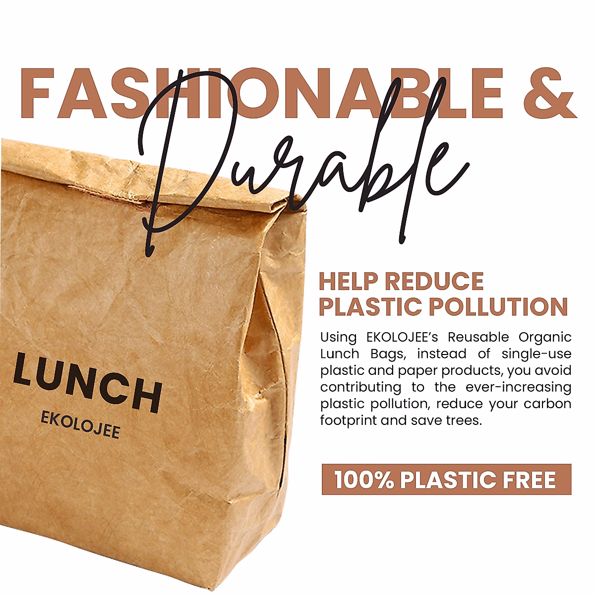 EKOLOJEE Insulated Paper Reusable Lunch Bag | Insulated Durable For Cold And Hot Food And Snacks | Insulated Canvas Lunch Bags, Brown Paper Bag | Classic Worthbuy Lunch Bag For Men & Women