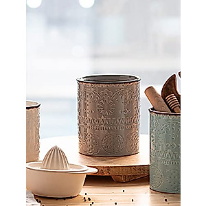 DOWAN Utensil Holder, 7.2" Extra Large Kitchen Utensil Crock for Countertop, Farmhouse Ceramic Utensil Organizer, Anti Slip & Scratch Cork Bottom, Grey Utensil Storage for Home Décor Gifts