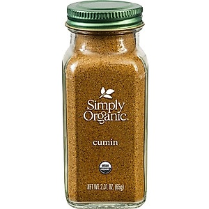 Simply Organic Ground Cumin Seed, 2.31 Ounce Glass Jar, Rich, Warm, Complex Earthy Spice Flavor, Certified Organic, Kosher