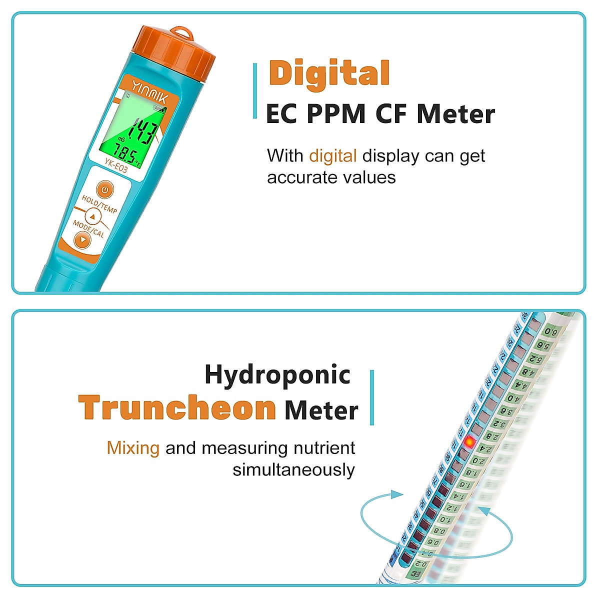 YINMIK Truncheon EC PPM Nutrient Meter for Hydroponic with 1413 μS/cm Calibration Solution 4 Bottles 50mL