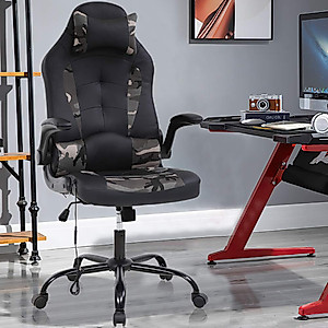 Massage Gaming Chair Ergonomic Office Chair High Back Desk Chair PU Leather Executive Chair with Lumbar Support Headrest Armrest PC Racing Computer Chair Task Rolling Swivel Chair, Camo