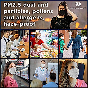 Salon World Safety Black KN95 Protective Masks, Box of 50 - Filter Efficiency ≥95%, 5-Layers, Sanitary 5-Ply Non-Woven Fabric