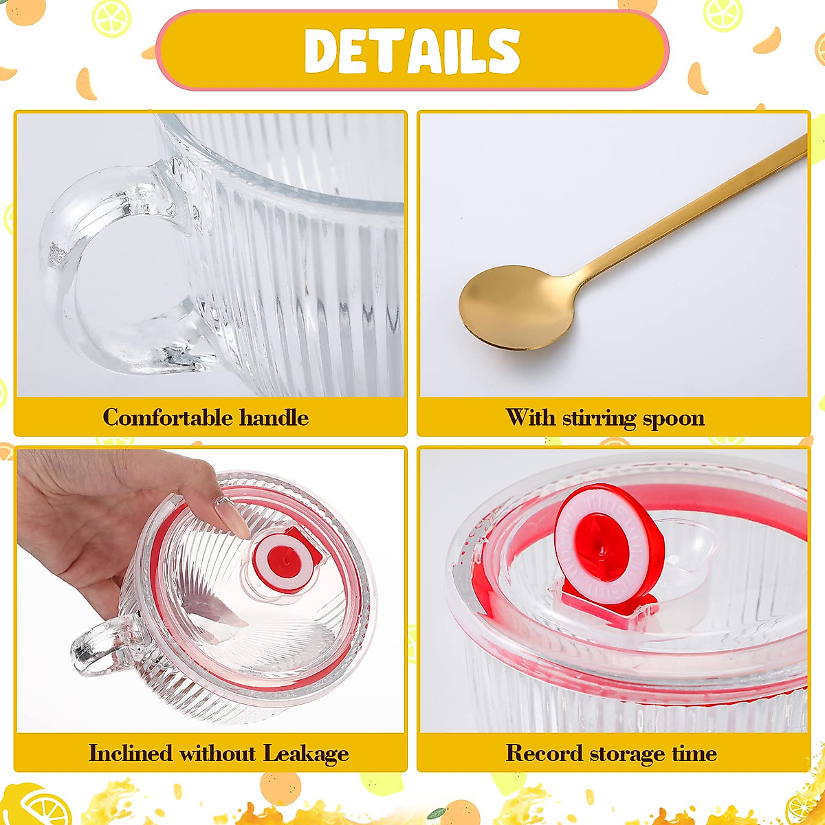 2 Pack Glass Soup Bowl with Lids Glass Cereal Bowl with Spoon Handle Clear Coffee Mug 15 oz Oatmeal Bowl Microwave Safe Breakfast Bowls Yogurt Bowl for Latte Dessert Beverage Tea Soup Cereals Fruits