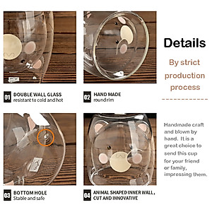 FUTGLOBAL 2 Pack Cute Mugs Glass Double Wall Insulated Glass Set (Bear and Kitten), Muulaii Coffee Cup, Milk Cup, Tea Cup, Best Gift for Office, Birthday, Valentine's Day and Christmas