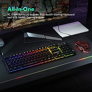 FLAGPOWER RGB Gaming Keyboard and Breathing Mouse Combo, Adjutable Breathing Backlit Mechanical Feeling Keyboard with 4 Colors 4800DPI Backlight Mouse for PC Laptop Computer Game and Work
