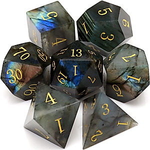 Haxtec Gemstone Dice Opal DND Dice Set with Dice Case Opalite D&D Dungeons and Dragons Dice TTRPG DND Master Gift
