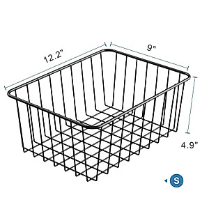 iSPECLE Upright Freezer Organizer Bins - 6 Pack Small Stand Up Freezer Baskets for 13 cu.ft Freezer, Get Food Easily, Freeze Efficiently with Air Circulation Stop Food Fall out from Freezer, Black