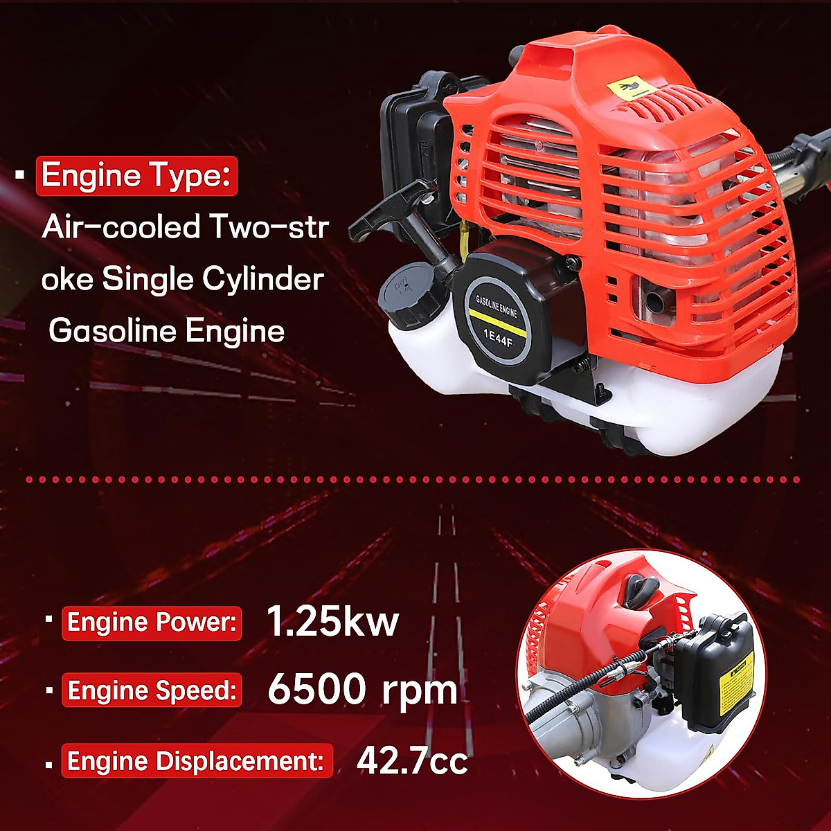 Garden Tiller Cordless,42.7CC 2-Stroke Single-Cylinder Gasoline Engine Rototiller Gas Powered,1.25KW Mini Tiller Cultivator,Cultivated Land Reclamation Tillage Ripper Garden Cultivators for Gardening