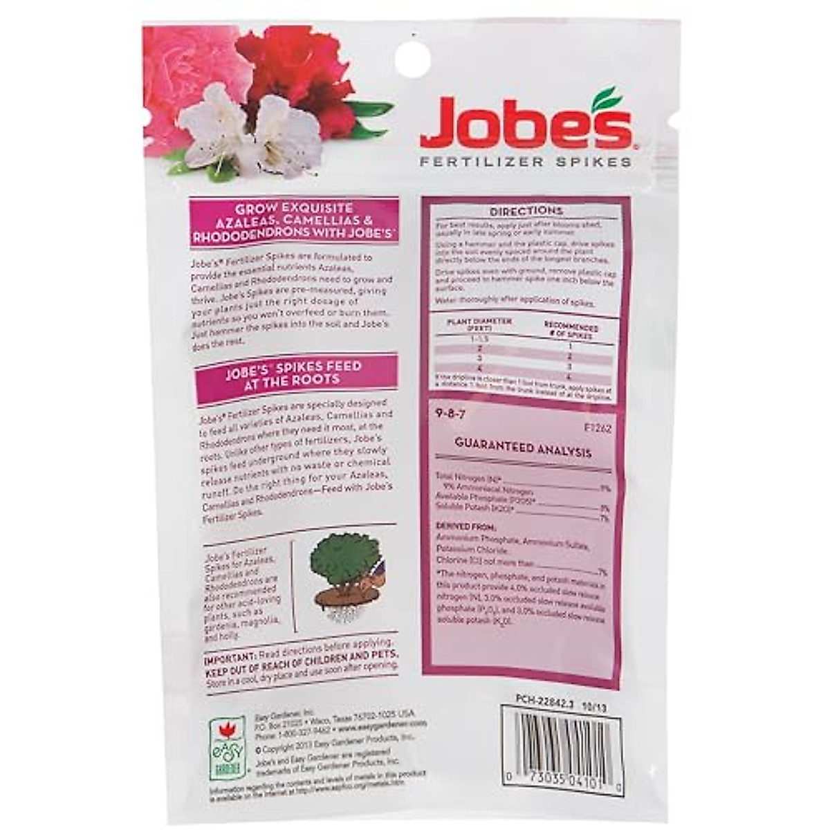 Jobe’s 04101 Fertilizer Spikes, Azalea, Camellia, and Rhododendron, Includes 10 Spikes, 16 ounces, Brown