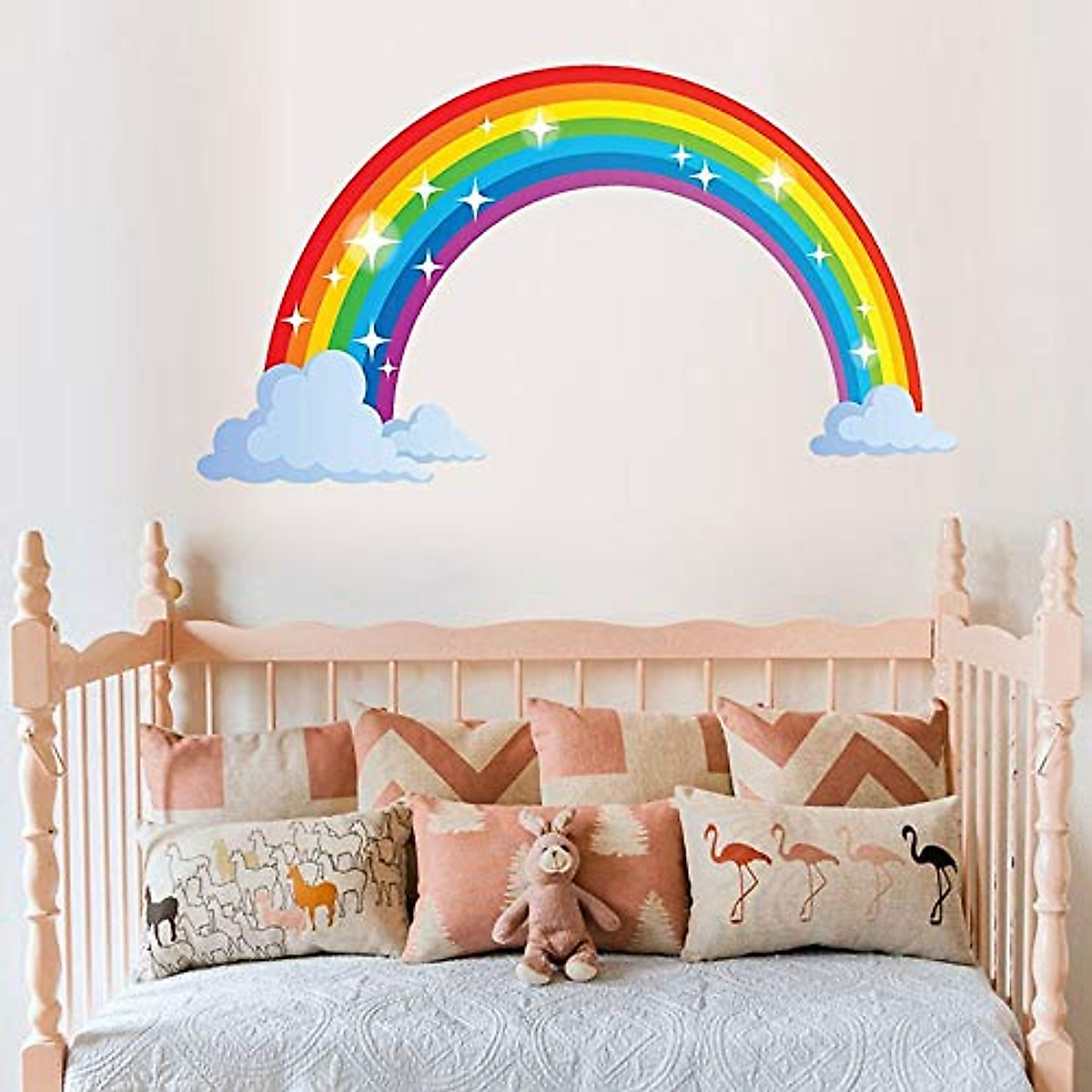 Rainbow Wall Decals wich Clouds, Peel and Stick Removable Wall Stickers for Kids Nursery Bedroom Living Room,Wall Decor 28.7 x15.7inch